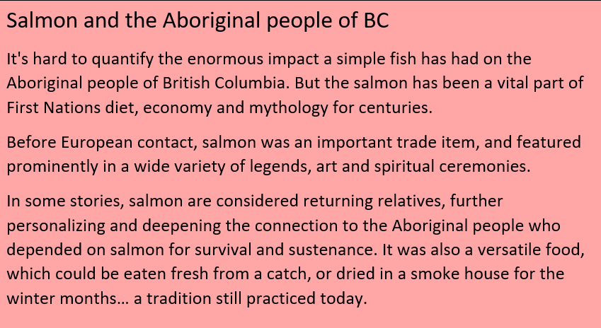The relationships that First Nations people of BC have with Salmon ...